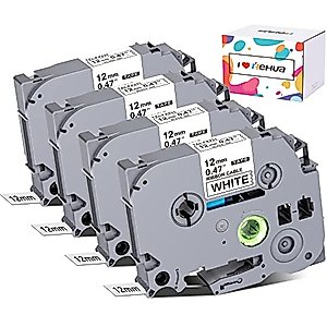 Hehua Compatible TZe-FX231 Flexible Label Tape Replacement for Brother TZeFX231 Cable Label Black on White 0.47" x 26.2' Work for P-Touch PT-D210 PT-D400 PT-H100 PT-D200 PT-D600 Labelmakers, 4 Pack