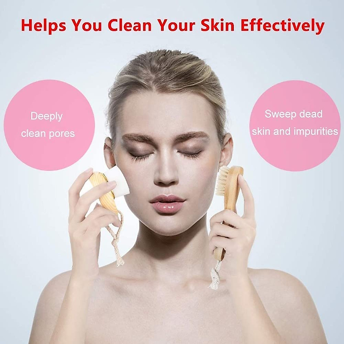 Premium Dry Brushing Body Brush Set,Exfoliating body scrubber with long handle, Natural Boar Bristle Body Brush,Face Cleansing Brush,body brush set for lymphatic drainage,Great Gift for A Glowing Skin