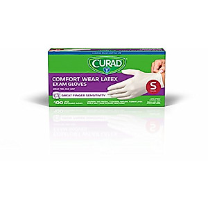 Curad Comfort Wear Latex, Vinyl Exam Gloves, Small (Pack of 300)