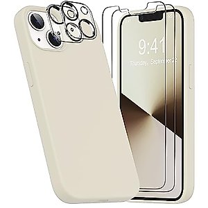 YATWIN [5 in 1 Designed for iPhone 13 Case with 2X Screen Protector + 2X Camera Lens Protector, Liquid Silicone Slim Soft Rubber Shockproof Phone Case Cover for iPhone 13 (6.1") - Mint White