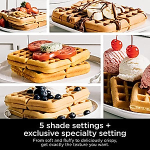 Ninja BW1001 NeverStick PRO Belgian Waffle Maker, Vertical Design, 5 Shade Settings, with Precision-Pour Cup & Chef-curated Recipe Guide, Black & Silver