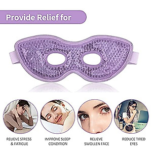 NEWGO Gel Eye Mask Reusable Cooling Eye Mak with Eye Holes, Cold Pack Eye Ice Pack Hot Cold Eye Compress for Puffy Eyes Migraine Headache, Stress Relief, Dry Eyes Dark Circles (Purple)