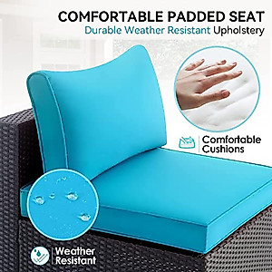 LAUSAINT HOME 7-Piece Outdoor Patio Furniture, PE Rattan Patio Furniture Set All Weather Sectional Conversation Sets with Cushions, Outside Sofa with Tempered Glass Table for Garden (Blue-7PCS)