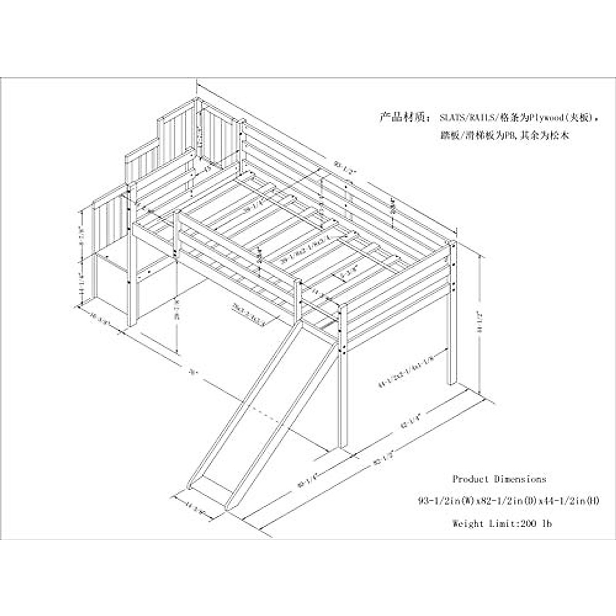 MOEO Twin Size Loft Bed with Slide and Stairs, Wood Bedframe Bedroom Guest Room Furniture,Safety Rail & Storage Shelves for Kids Teens Girls Boys, No Box Spring Needed, Gray