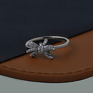 DZON 10k White Gold 1/6CT TDW Round Diamond Knot Bow Fashion Ring Love Gift for Women (I-J,I2)