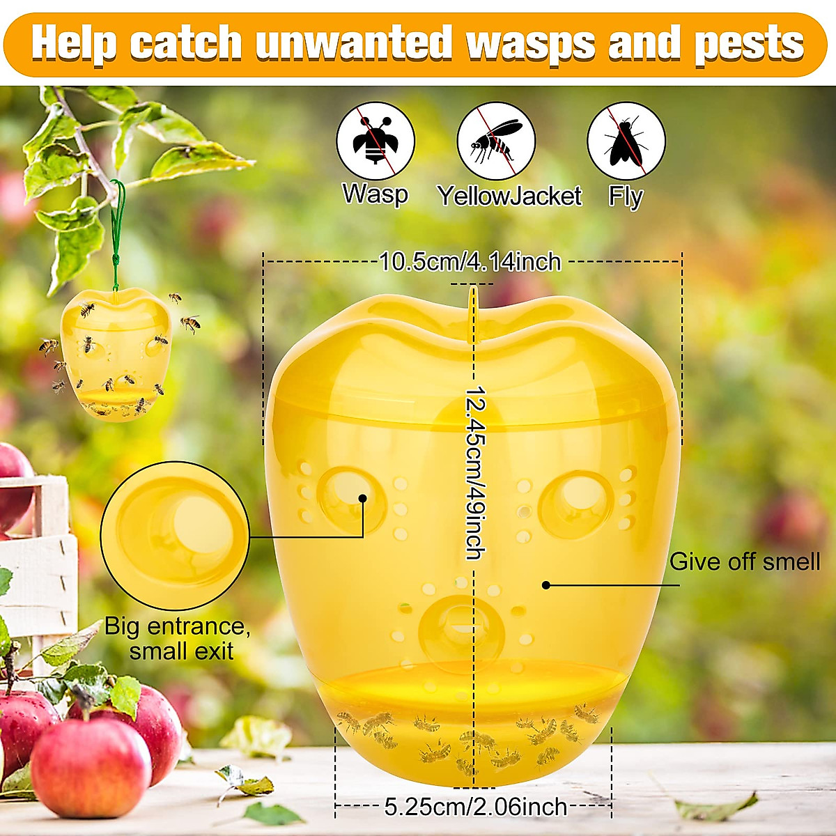 Protecker Wasp Trap, Yellow Jacket Hanging, Repellent Carpenter Bee Traps for Outside, Killer Deterrent Insect Fly Catcher, Non-Toxic Reusable Hornet (2 Pack)