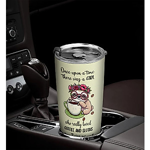 20oz Sloffee Sloth Tumbler, Gifts for Sloth Lovers, Coffee Thermos for Women, Stainless Steel Double Wall Vacuum Insulated Coffee Mug, Travel Cup with Lid