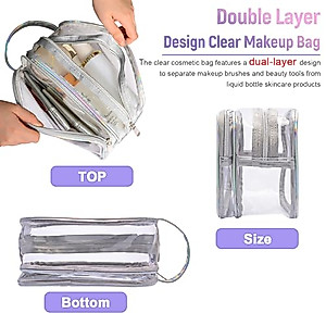 Lermende Clear Makeup Bag, 2 Layer, Water-Resistant, Large, Portable, Transparent, Travel, Women and Girl
