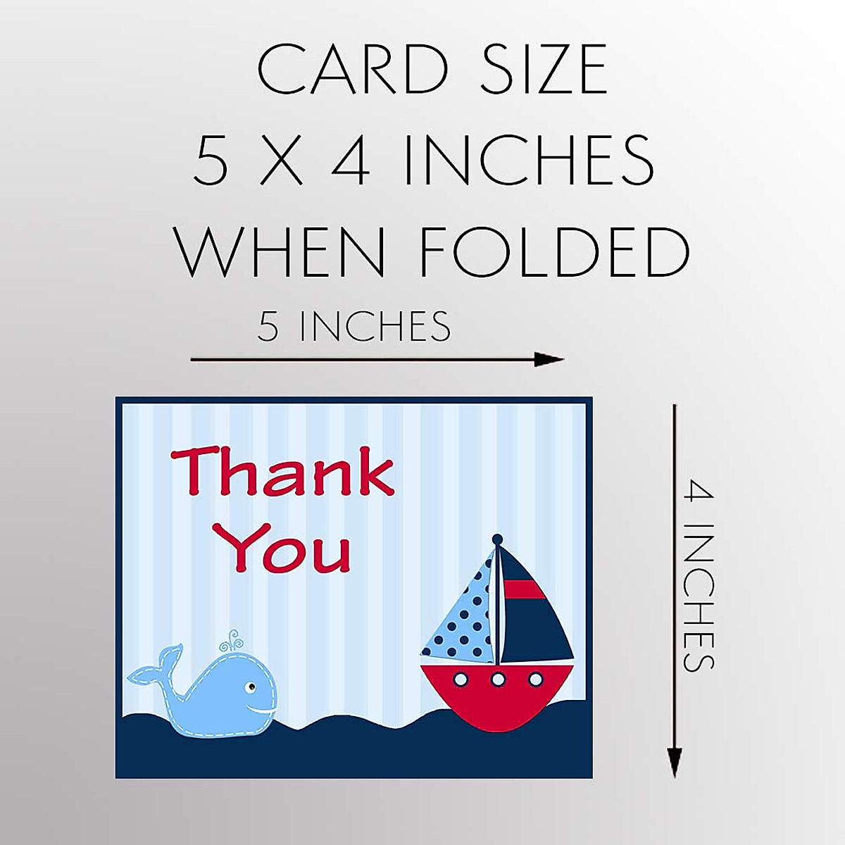 The Invite Lady Nautical Thank You Cards Baby Shower Ahoy It's A Boy Red Navy Blue Stripes Sprinkle Thanks Whale Sailboat Birthday Party Ship Boys (24 count)