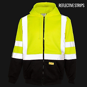 H9012 Men's ANSI Class 3 High Visibility Sweatshirt, Full Zip Hooded, Black Bottom (2XL)