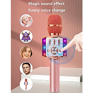 Ankuka Karaoke Microphone for Kids, Bluetooth Karaoke Microphone with LED Lights,Portable 4 in 1 Wireless Microphone Toys Christmas Birthday Gift Home Party Kids Toys for Girls Boys Adults(Rose Gold)