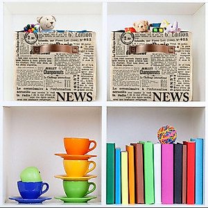 YETTASBIN Newspaper Art Storage Basket 1pc, Large Collapsible Toys Clothes Organizer, Long-Lasting Canvas Storage Bin with Handle for Shelves Closet Laundry Home Office Decor