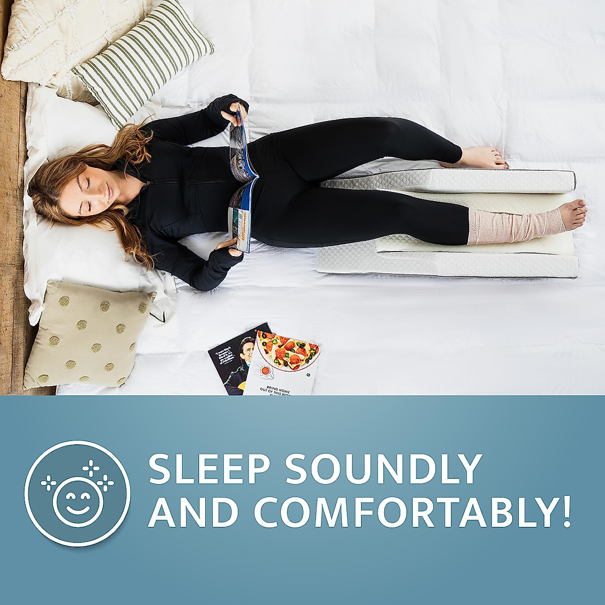 Kӧlbs Single Or Double Leg Elevation Pillow | Post Surgery Leg Pillow | Stylish Chic Jacquard Cover | Ankle Knee and Leg Support Pillow for Injury After Surgery (Adjustable)