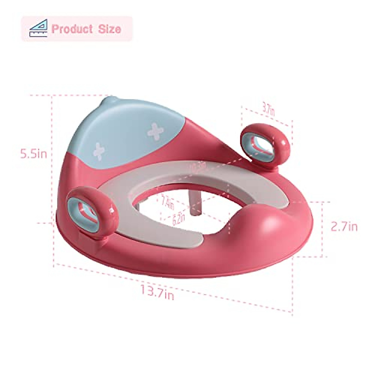 Potty Training Seat with Soft PU Cushion Handles Backrest Splash Guard for Toddlers Kids Boys Girls (pink)