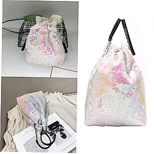 OSALADI Luxury Sequin Messenger Bag Women's Bucket Bag with Chain Large Capacity Tote Shiny Sequin Design White