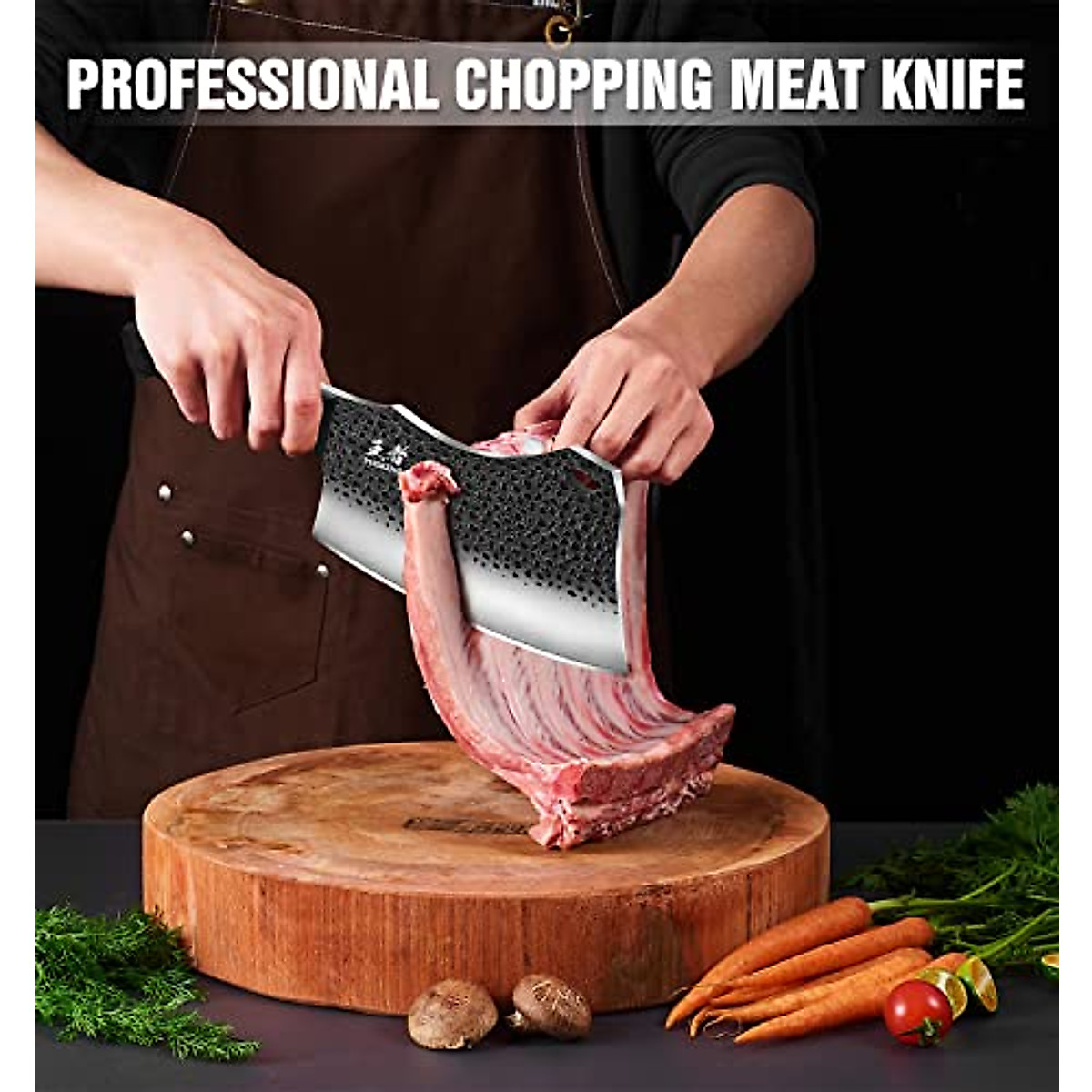 Cleaver Knife, ENOKING Meat Cleaver Hand Forged Serbian Chefs Knife German High Carbon Stainless Steel Butcher Knife for Meat Cutting with Full Tang and Gift Box, Chinese Cleaver for Kitchen & Outdoor