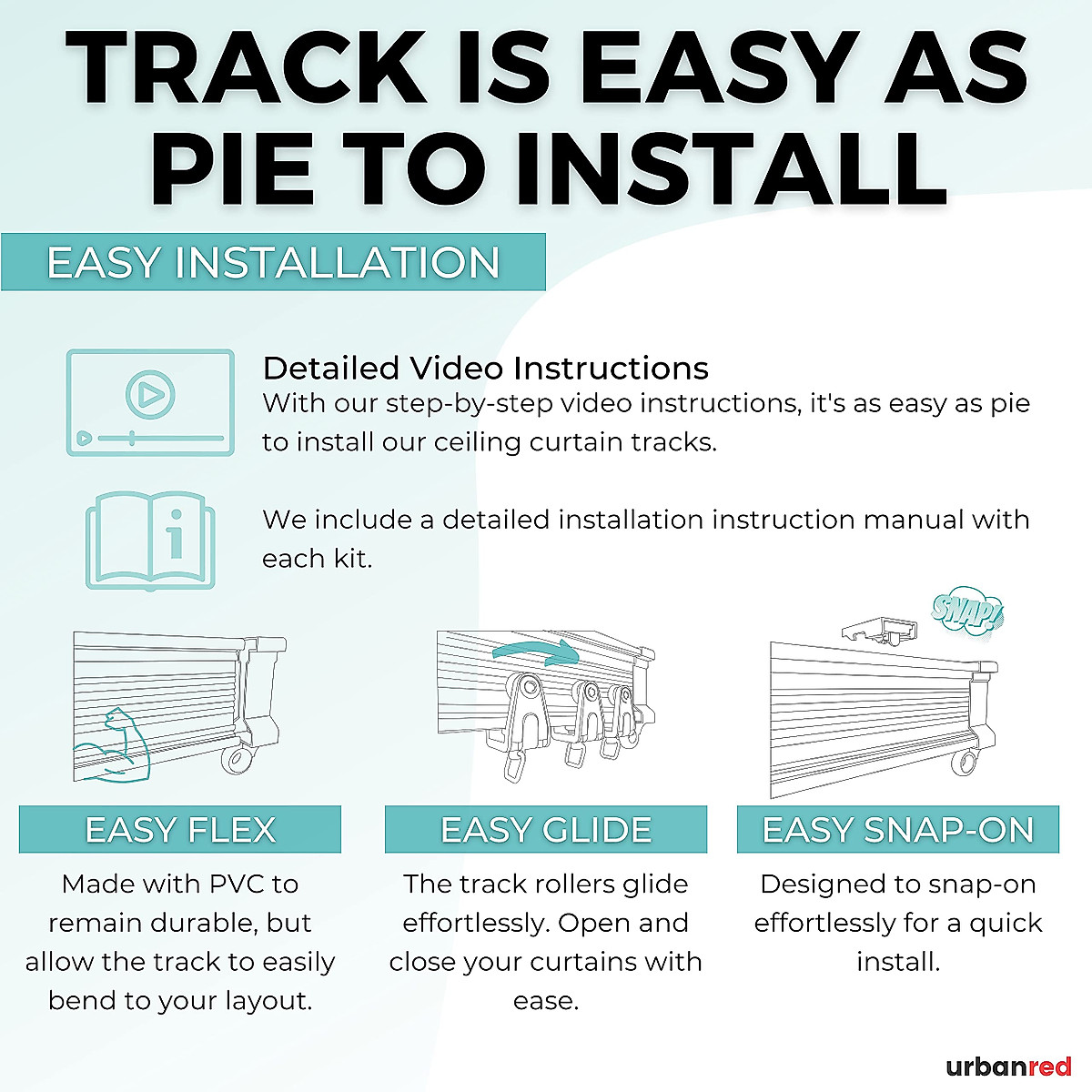 UrbanRed Flexible Bendable 32.8FT 10m Ceiling Curtain Track for Room Divider, Shower, Curved Slide Rail, White