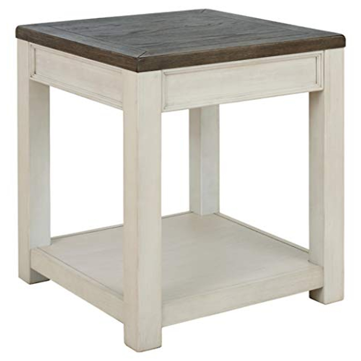 Signature Design by Ashley Bolanburg Farmhouse Square End Table with Floor Shelf, Weathered Brown & White