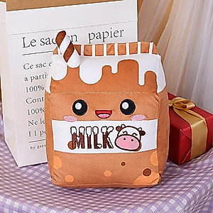 Ditucu Cute Chocolate Milk Plush Pillow Stuffed Animal Toys Kawaii Plushie Cartoon Soft Doll Home Hugging Gifts for Kids Brown 9.8 inch