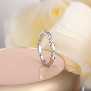 Arvaleff 925 Sterling Silver Rings for Women Wedding Band Cubic Zirconia Engagement Eternity Ring Thin Stackable Comfort Fit Size 11