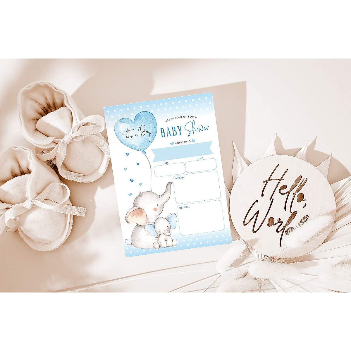 Your Main Event Prints Boy Elephant Baby Shower Invitations, Peanut Baby Shower Invites with Diaper Raffles Cards, Sprinkle, 20 Invites Including Envelopes