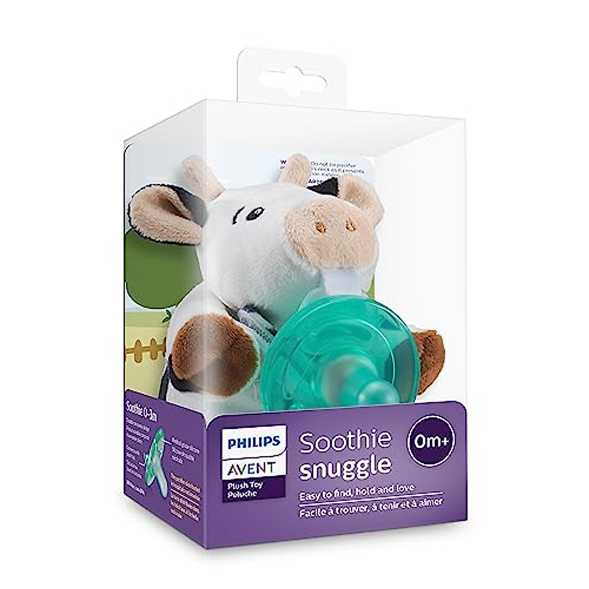 Philips Avent Soothie Snuggle Pacifier Holder with Detachable Pacifier, 0m+, Cow, SCF347/05