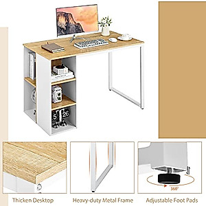 Tangkula Computer Desk with Storage Shelves, Home Office Desk with 5 Side Shelves & Metal Frame, Space Saving Laptop PC Desk, Writing Study Desk, Modern Vanity Desk for Bedroom (Natural)