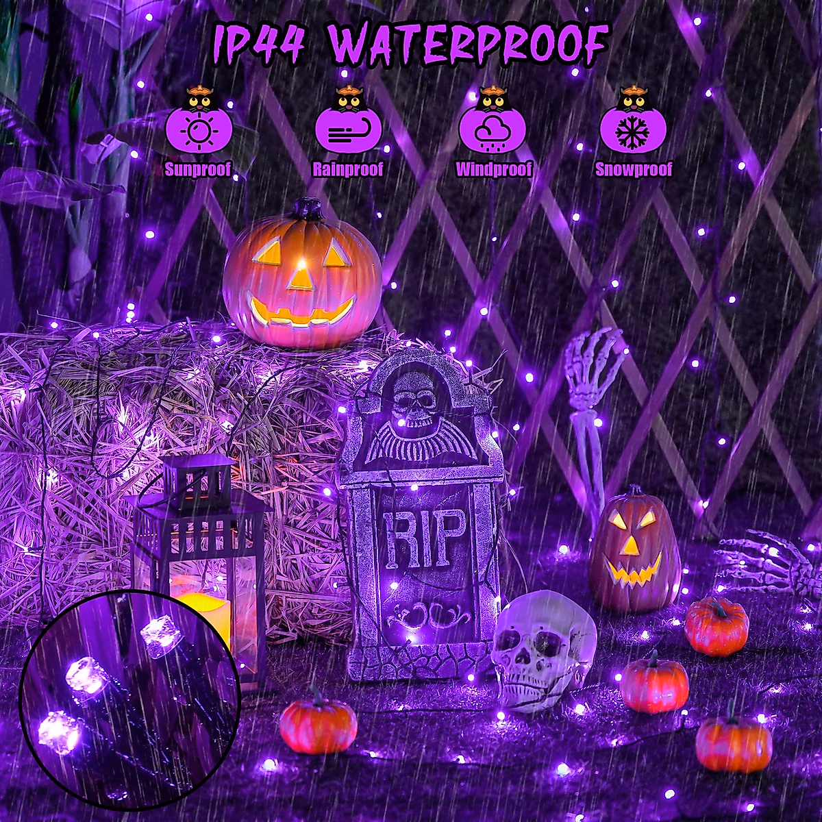 JMEXSUSS 600LED Purple Solar Christmas Lights, 206.7ft Solar String Lights Outdoor Waterproof, 8 Modes Purple Solar Lights for Patio Tree Gardens Halloween Xams Christmas Decor