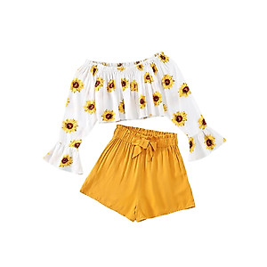 SOLY HUX Girl's 2 Piece Outfit Summer Boho Floral Print Long Sleeve Top and Shorts Set Cute Clothes for Girls Multicoloured 160