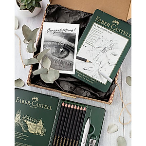 Faber-Castell Pitt Graphite Matte Pencil Set, Metal Tin of 8 Graphite Pencils and Sketching Accessories (HB, 2B, 4B, 6B, 8B, 10B, 12B, 14B), Pencil Sharpener, Eraser and Blending Stump