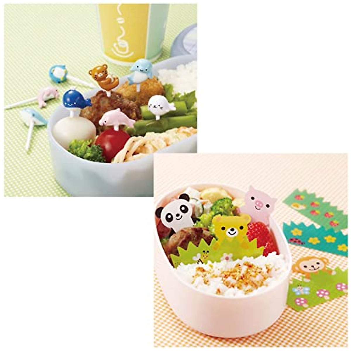OTSUMAMI TOKYO Bento Box Accessories 4 Kinds Set, Super Cute 3 Sizes Mini Container, Kawaii Decoration Sheets, 8 pcs dolphin Picks, 4 pcs Animal Long Picks, Japanese 4 Lunch Box Decor Set