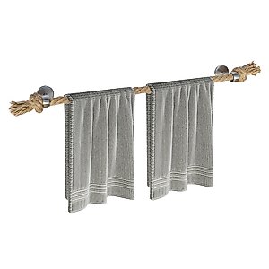 Perfeso.L 26'' Rustic Nautical Rope Towel Rack with Knot Design for Coastal Bathroom Decor Bathroom Accessories Wall Mount Towel Holder Towel Bar Silver Stainless Steel