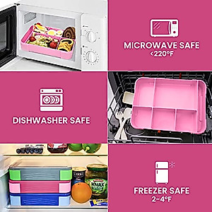 Bugucat Bento Box 45OZ, Leak-Proof Lunch Box with 6 Compartments Cutlery, Lunch Containers for Adult Food Storage Container with Leak-proof Silicone Ring Suitable for Microwave Dishwasher Pink