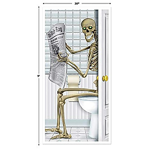 Beistle Skeleton Restroom Door Covers, 5’ x 30”, 2 Pieces – Spooky Halloween Party Decor - Bone Chilling Design – Easily Display – Plastic for Indoor & Outdoor Use - Bathroom Accessories