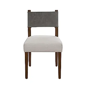 Ball & Cast Upholstered Dining Chairs Set of 2 Armless Chair with Leather Back Wooden Chairs, Linen