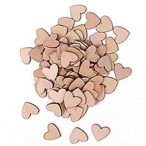 Shapenty Unfinished Blank Wooden Heart Shaped Slices Discs DIY Craft Pieces for Wedding Ornaments Christmas Party Embellishment, Pack of 100