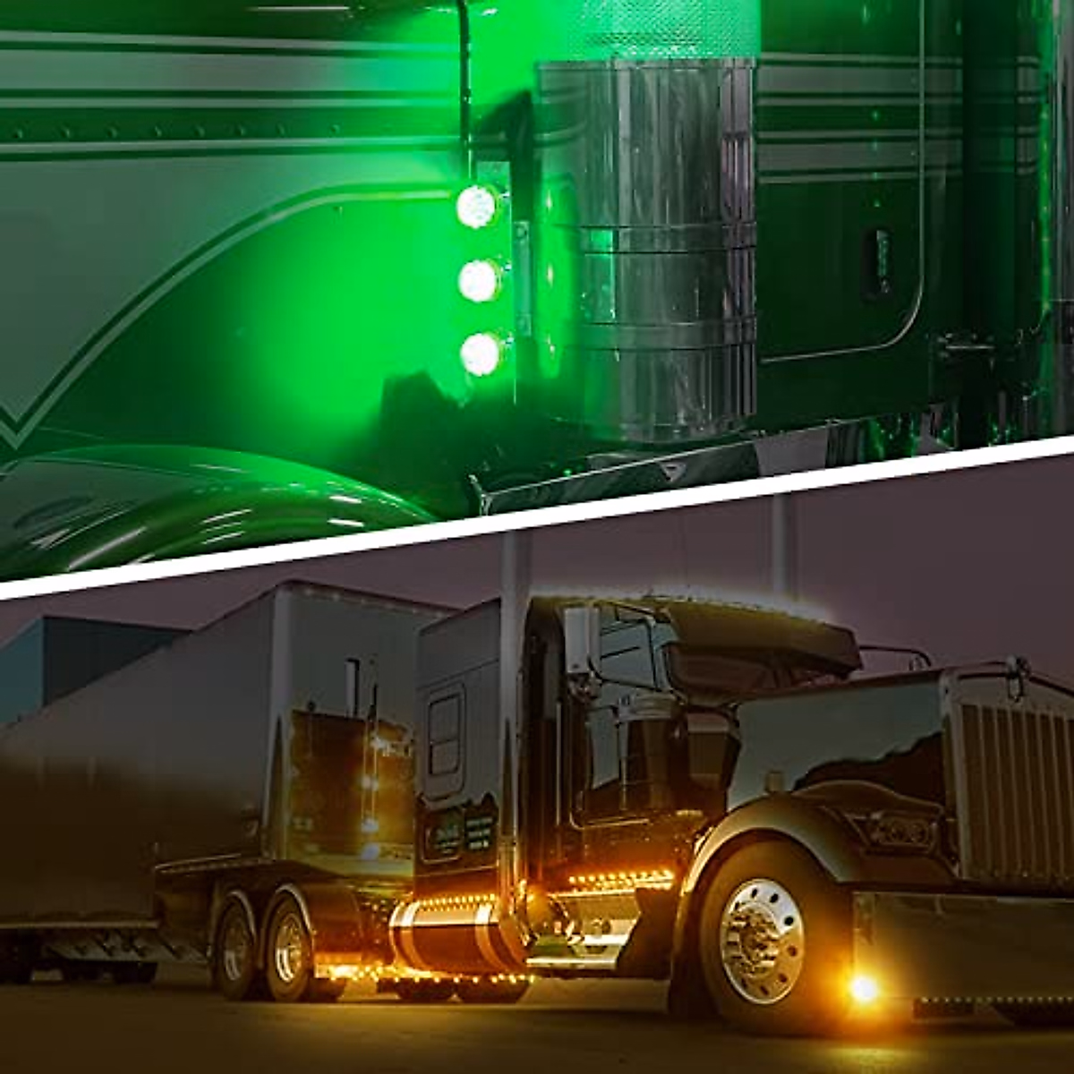 Partsam 1Pc Dual Revolution 17 Led Watermelon Light for Semi Truck, Amber Turn Signal and Marker to Green Auxiliary Light w/Reflector Cup Compatible with Freightliner Kenworth Peterbilt