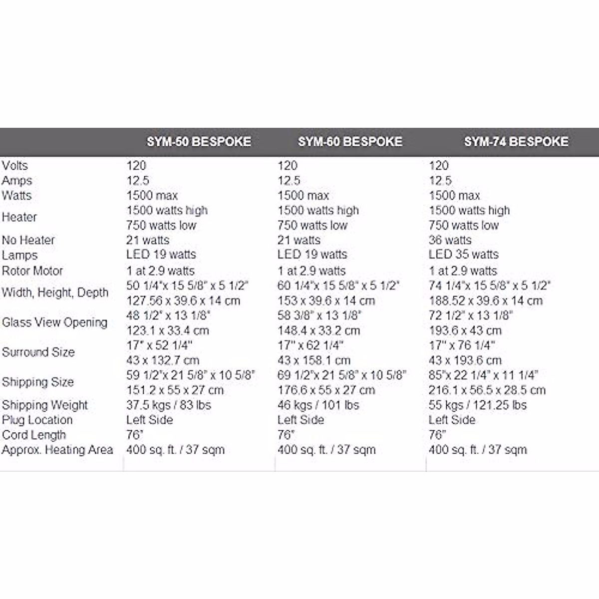 Amantii SYM-74-BESPOKE Symmetry Series Bespoke 74-Inch Built-in Electric Fireplace with Remote, Birch Log Media, Black Steel Surround