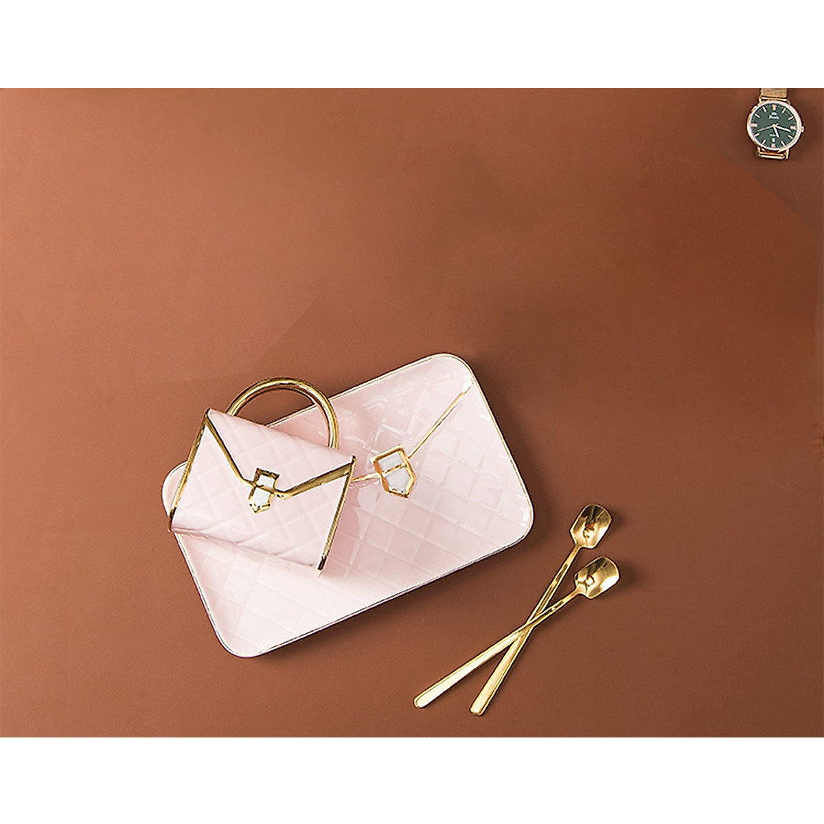 Anvirtue Handbag-Shaped Creative Ceramic Mug With Saucer Porcelain Tray & Spoon for Coffee, Hot Chocolate, Cappuccino, and Latte Breakfast (PINK)