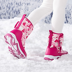 DREAM PAIRS Boys Girls Snow Boots Waterproof Hook and Loop Mid Calf Faux Fur Lining Winter Shoes for Little/Big Kids,Size 2 Little Kid,Rose Red,SDSB2222K