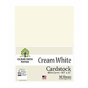 Cream White Cardstock - 8.5 x 11 inch - 65Lb Cover - 50 Sheets - Clear Path Paper