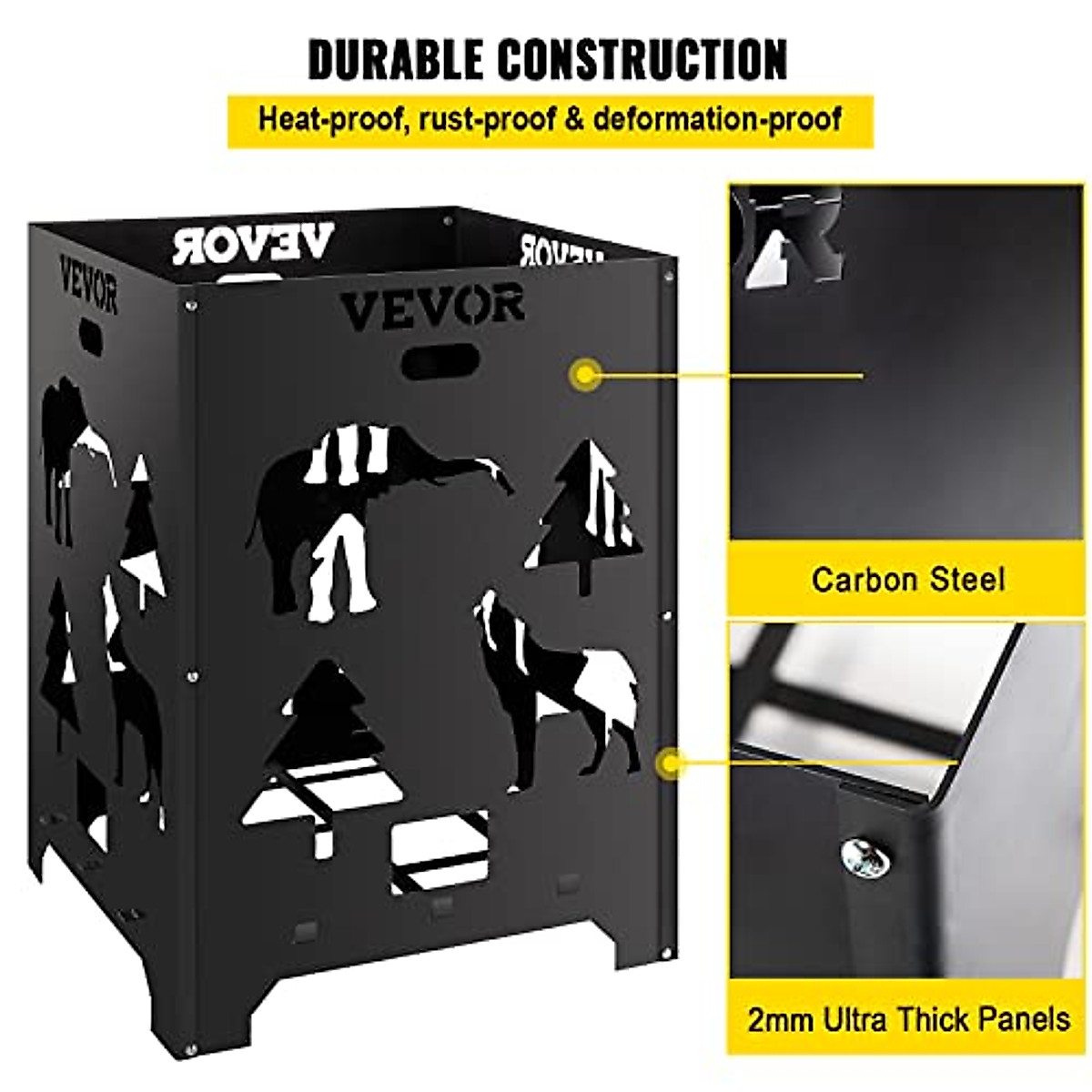 VEVOR Burn Barrel, 22x22x30.3 inch Burn Cage, Carbon Steel Cage Incinerator, Incinerator Barrel with Handle for Outdoors