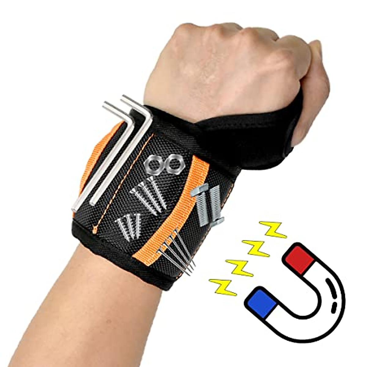 Gift for Men Women Magnetic Wristband, Magnetic Wrist Band Perfectly Fixed Tool Belt Outdoor, 15 Strong Magnets Wristband for Holding Screws, Nails and Drilling Bits, Gift Ideas