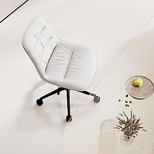 Kidol & Shellder Armless Office Chair Desk Chair Comfy Ergonomic Swivel Chair Home Office Desk Chairs with Wheels Rolling Task Computer Chair Makeup Vanity Chair with Back for Bedroom(White)