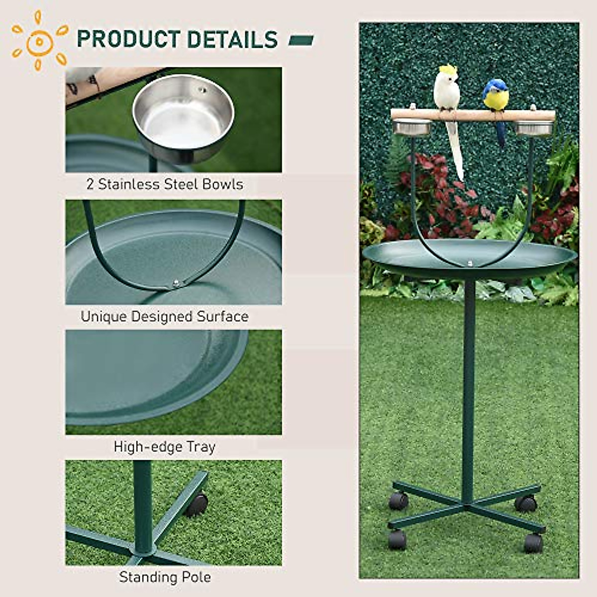 PawHut 49" Bird Play Stand w/Wheels - Green