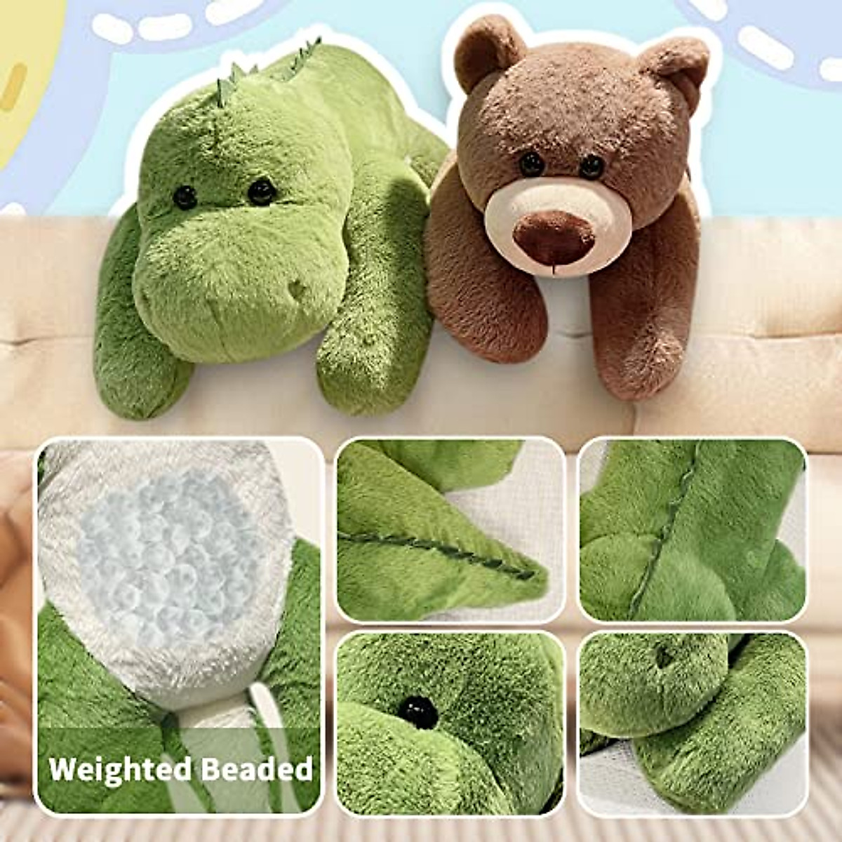 Mewkou 3.5 LB Dinosaur Weighted Stuffed Animals, 24 Inch Weighted Plush Animals Dino Plush Throw Pillow, Super Soft Cartoon Hugging Toy Gifts for Bedding