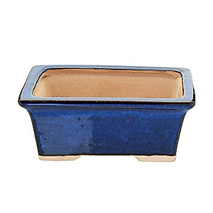 Glazed Ceramic Bonsai Pot - Decorative Planter for Dwarf Trees, Succulents, Small Plants - Blue Rectangular Container Perfect for Indoor and Outdoor Gardens, Table Centerpieces and Windowsill Décor