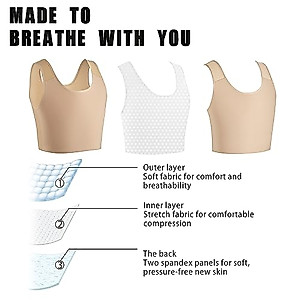 XUJI Women Transgender FTM Breathable Half Chest Binder (K, L)