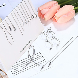 JOERICA 9 Pairs Threader Earrings for Women Stainless Steel Chain Tassel Earrings Lightweight Wave Threader Ball Dangle Drop Minimalist Chain Earrings Set