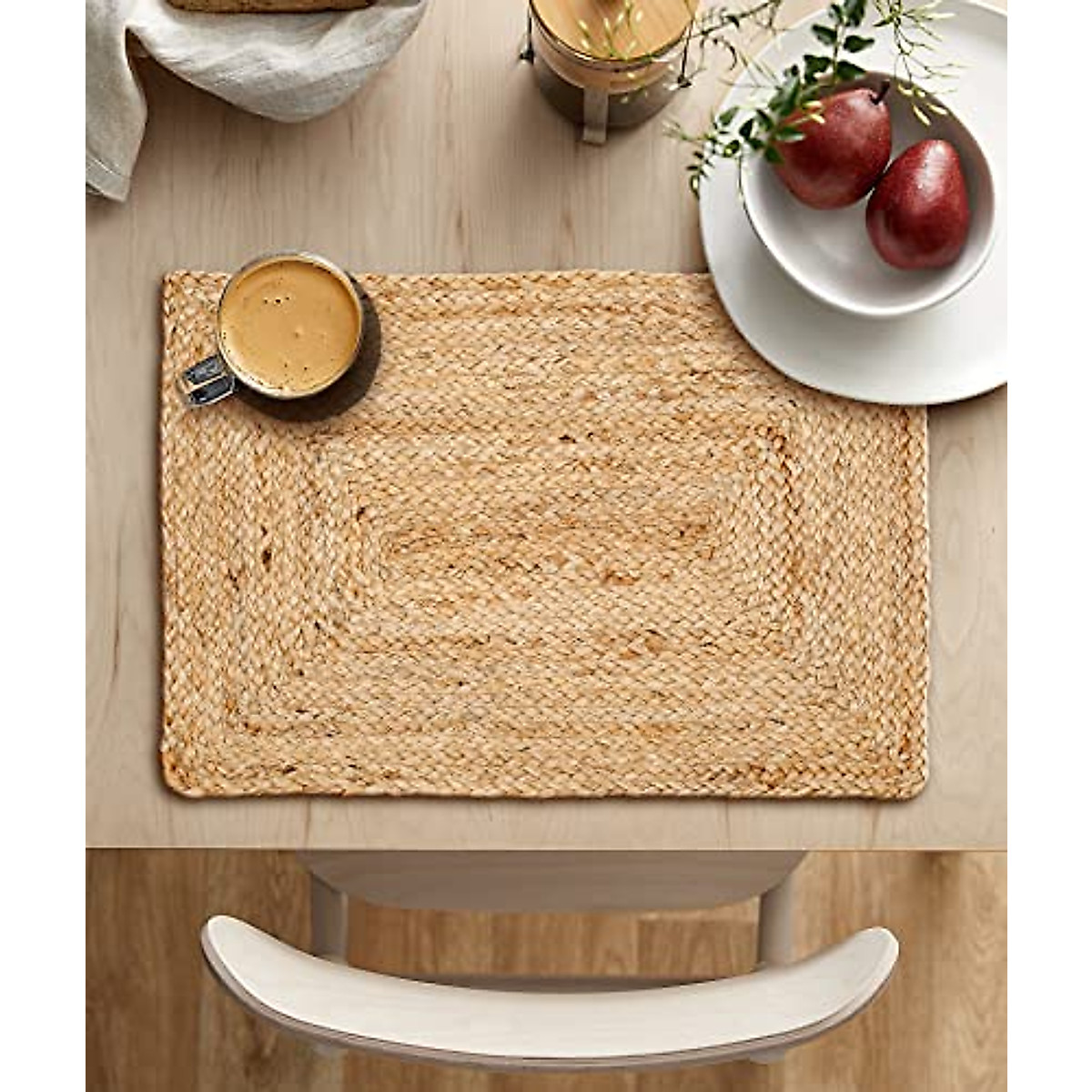 Ramanta Home Jute Braided Placemats 13x19 Inches - Natural Reversible Mats for Dining Table (Set of 4)